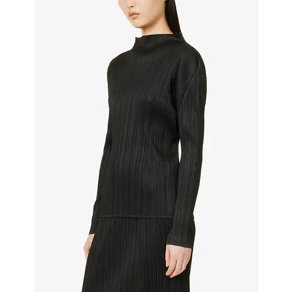 Issey Miyake Pleated High-neck Knitted Top - Black