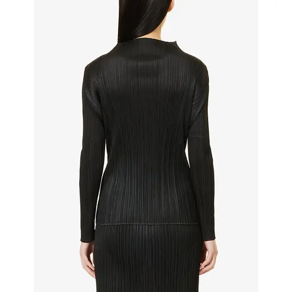 Issey Miyake Pleated High-neck Knitted Top - Black