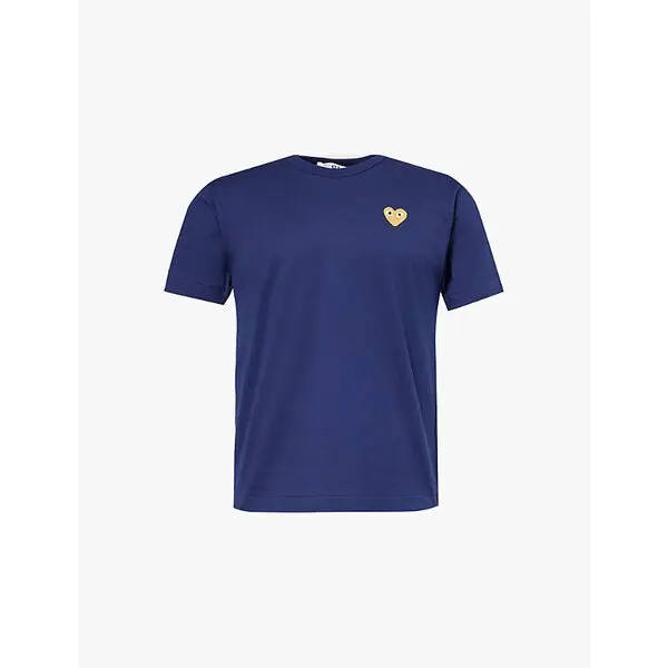 Play Comme Des Garcon Small Gold Heart Brand-appliqué Cotton-jersey T-shirt - Navy