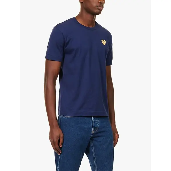 Play Comme Des Garcon Small Gold Heart Brand-appliqué Cotton-jersey T-shirt - Navy