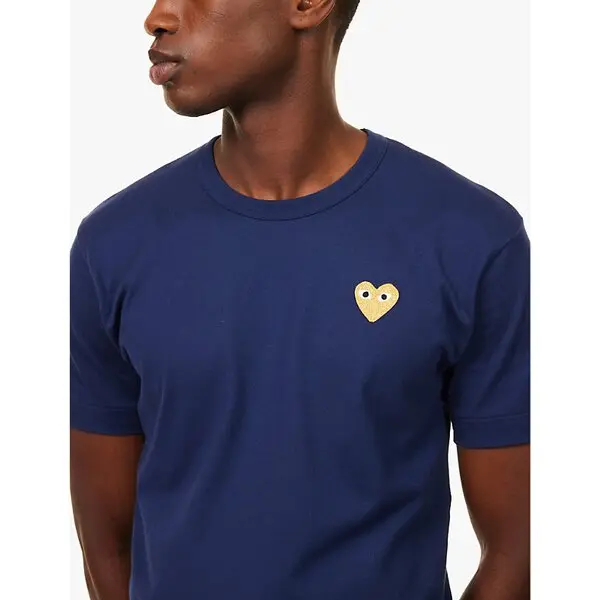 Play Comme Des Garcon Small Gold Heart Brand-appliqué Cotton-jersey T-shirt - Navy