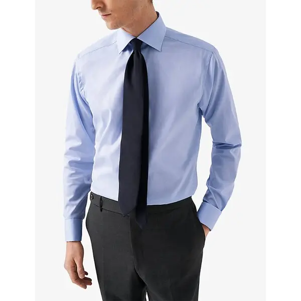 Eton Signature French-cuff Slim-fit Cotton-twill Shirt - Light Blue