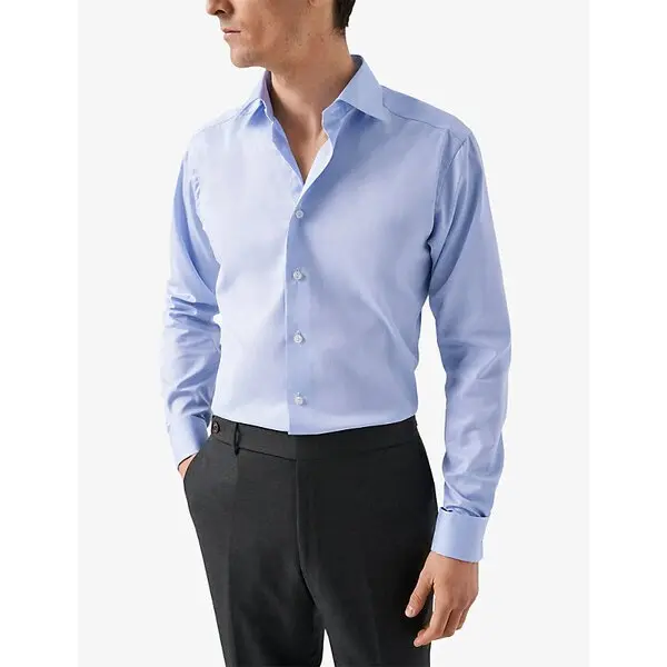 Eton Signature French-cuff Slim-fit Cotton-twill Shirt - Light Blue
