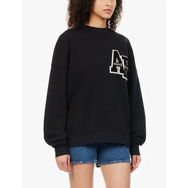 ANINE BING Miles Oversized Cotton-jersey Sweatshirt - Black