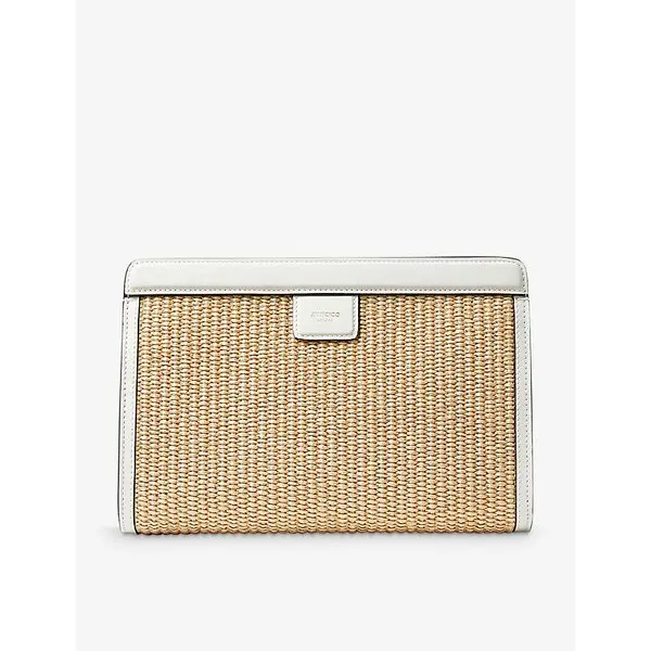 JIMMY CHOO Avenue Logo-embroidered Raffia Pouch - Natural/latte