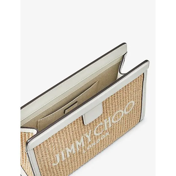 JIMMY CHOO Avenue Logo-embroidered Raffia Pouch - Natural/latte