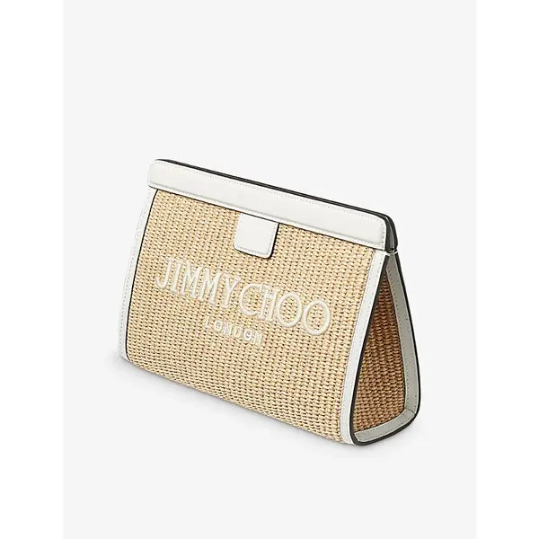 JIMMY CHOO Avenue Logo-embroidered Raffia Pouch - Natural/latte
