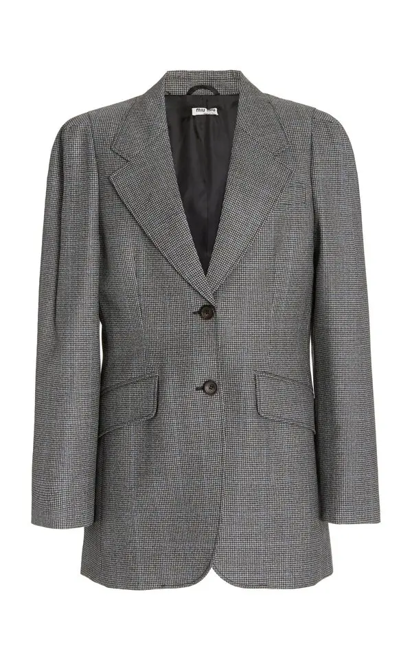 Miu Miu Puff-sleeve Checked Wool Blazer