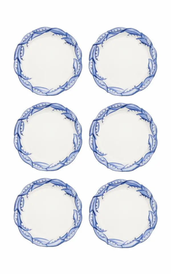 MODA DOMUS Set-of-six Lily Of The Valley Ceramic Dinner Plates - Blue