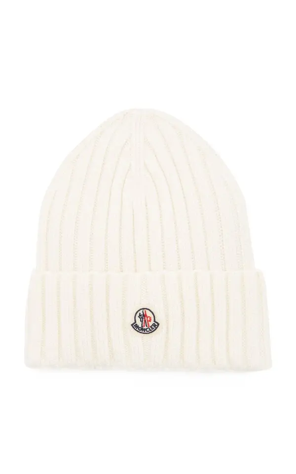 Moncler Ribbed-knit Wool Beanie - White