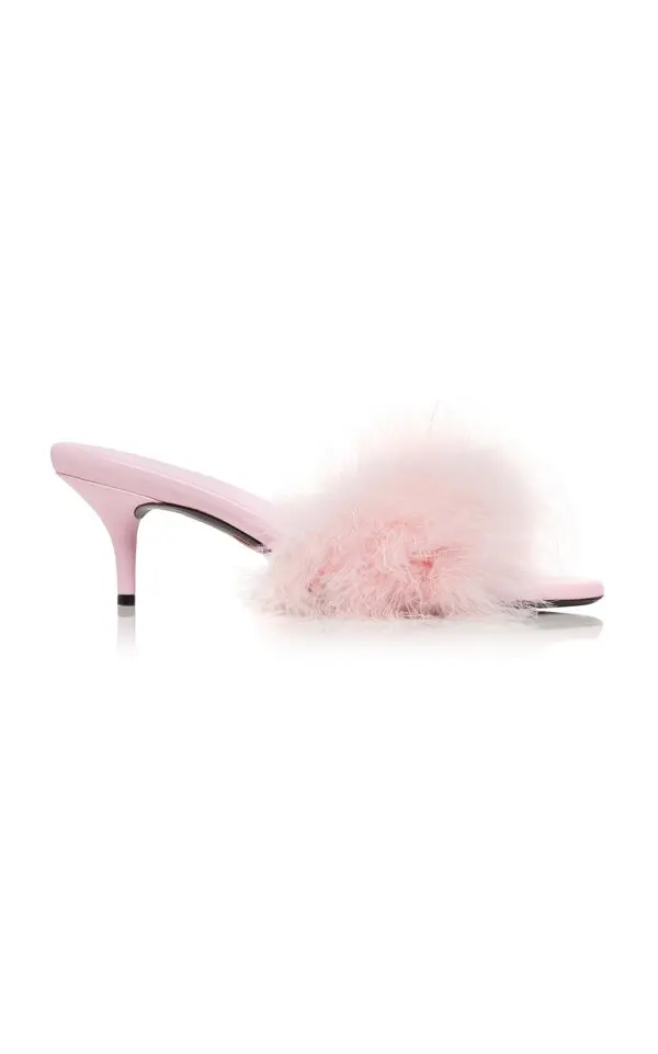 Balenciaga Boudoir Feather-trimmed Leather Sandals