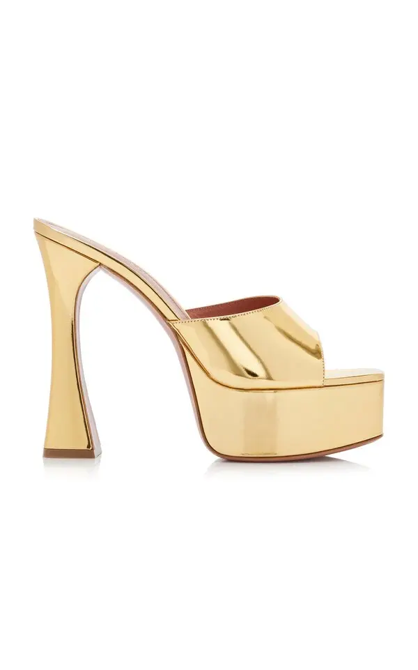 Amina Muaddi Dalida Metallic Leather Platform Mules