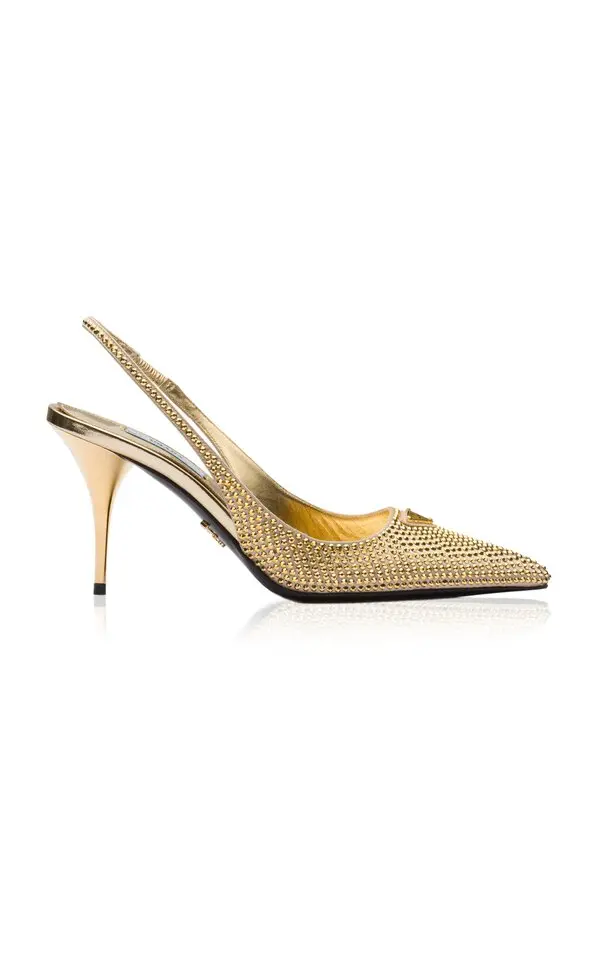 Prada Crystal-embellished Satin Slingback Pumps