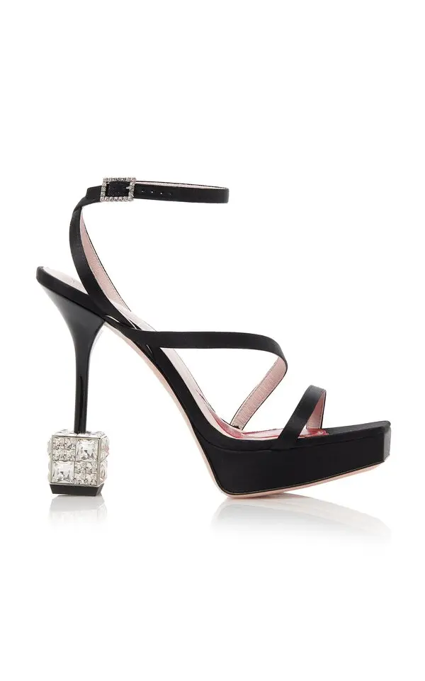 ROGER VIVIER Embellished Cube Satin Platform Sandals