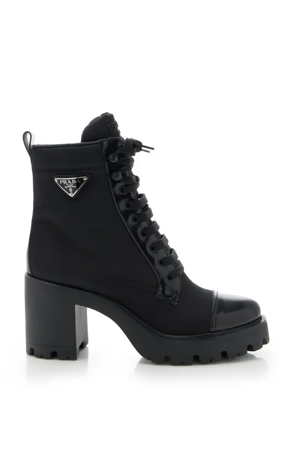 Prada Monolith Leather And Nylon Lace-up Ankle Boots