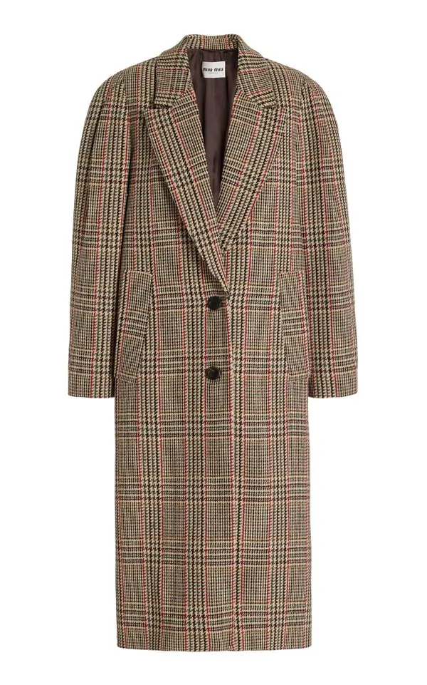 Miu Miu Single-breasted Tartan Overcoat