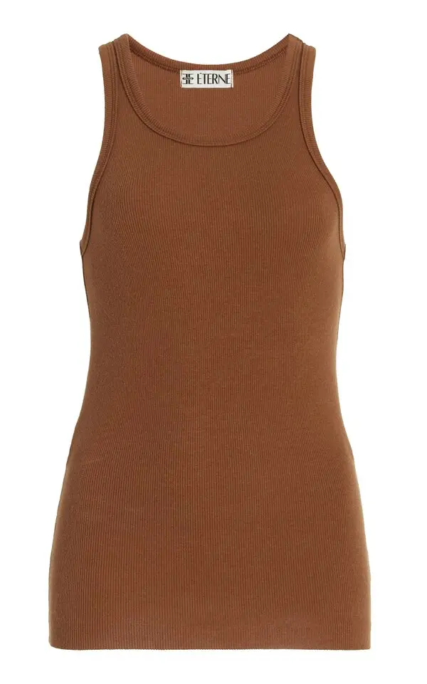 Eterne High-neck Fitted Jersey Tank Top - Brown