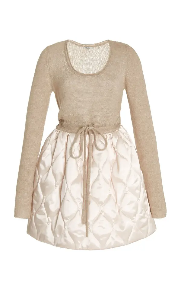Miu Miu Quilted Nylon And Mohair-blend Mini Dress - Neutral