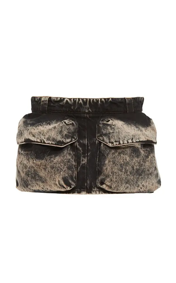 Miu Miu Washed Denim Mini Skirt With Oversized Pockets