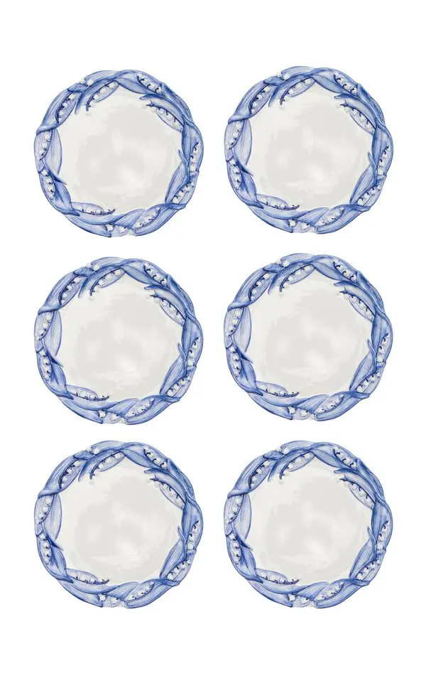 MODA DOMUS Set-of-six Lily Of The Valley Ceramic Salad Plates - Blue
