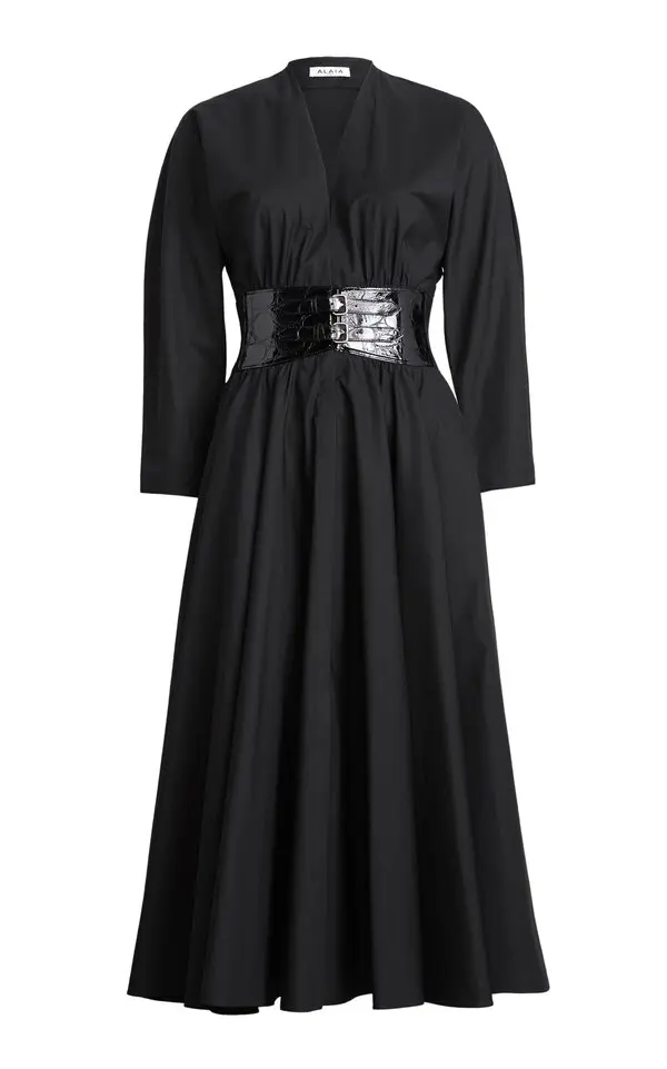 Alaïa Belted Cotton Midi Dress
