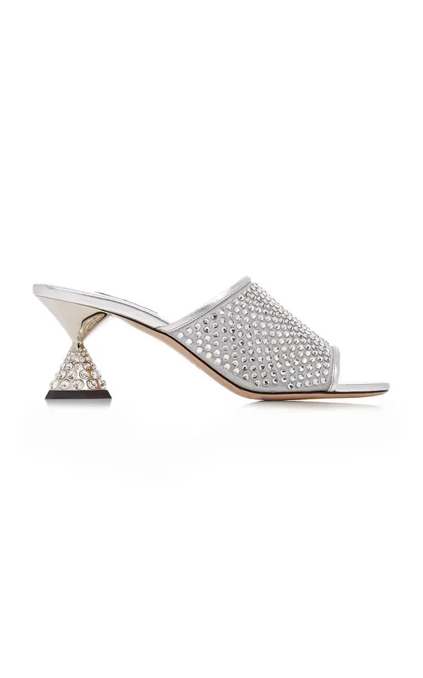 Miu Miu Crystal-embellished Metallic Leather Mules