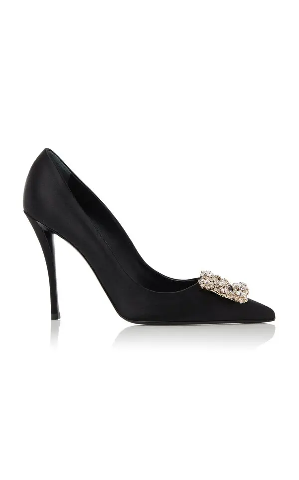 ROGER VIVIER Flower Embellished Satin Pumps - Black