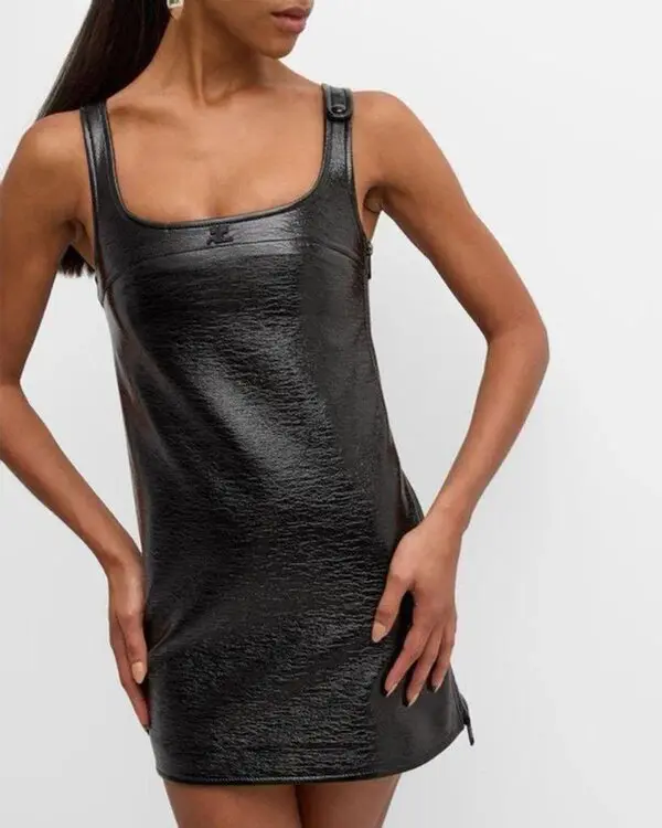 COURREGES Re-edition A-line Vinyl Mini Dress - Black