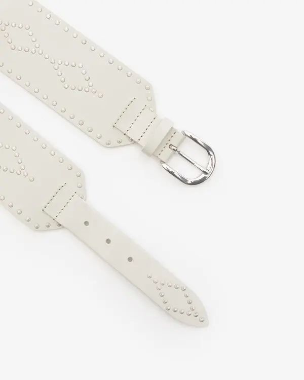 Isabel Marant Étoile Lucie Wide Studded Leather Belt - Chalk-silver