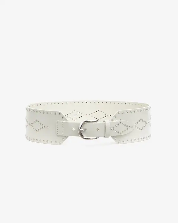 Isabel Marant Lucie Leather Belt - Chalk/silver