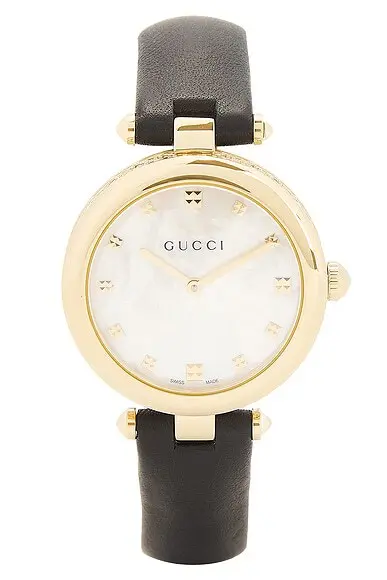Gucci Mother Of Pearl Dial Leather Strap Watch - Black