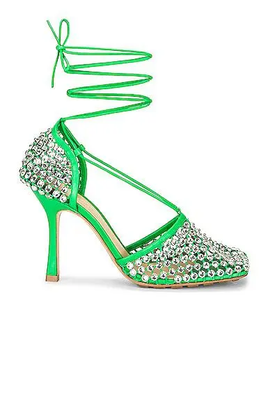 Bottega Veneta Sparkle Stretch Lace-up Sandals - Parakeet