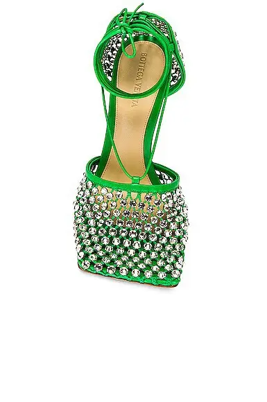 Bottega Veneta Sparkle Stretch Lace-up Sandals - Parakeet