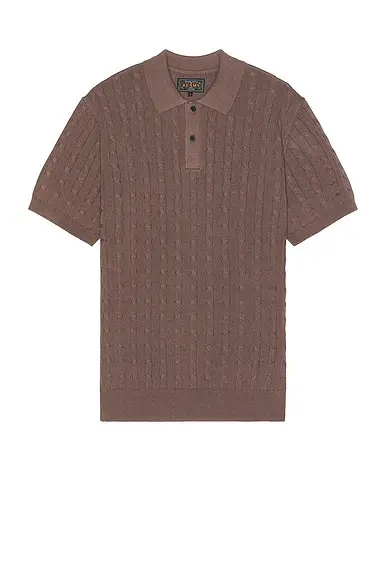 BEAMS Knit Polo Cable - Brown