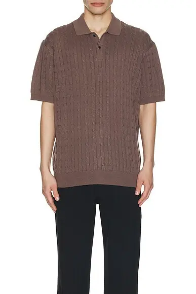 BEAMS Knit Polo Cable - Brown