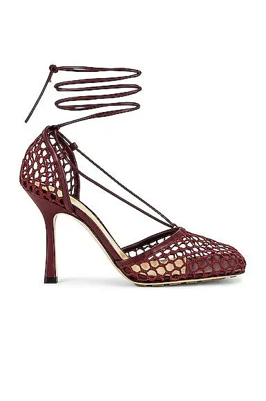 Bottega Veneta Web Stretch Lace Up Sandals - Cherry