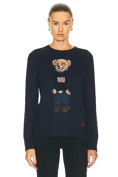 Polo Ralph Lauren Bear Long Sleeve Pullover Sweater - Navy Multi
