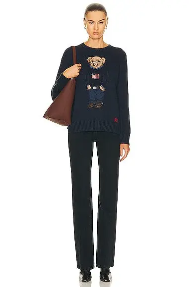 Polo Ralph Lauren Bear Long Sleeve Pullover Sweater - Navy Multi