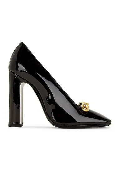 Saint Laurent Swing 110 Heels In Patent Leather With Chain Detail - Nero