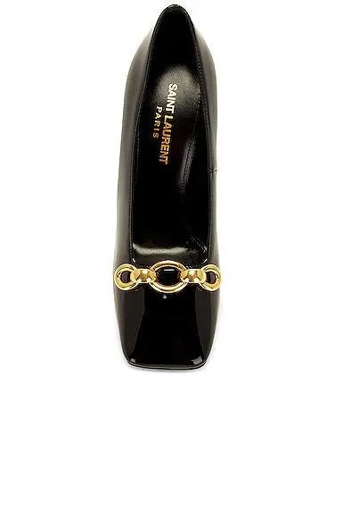 Saint Laurent Swing 110 Heels In Patent Leather With Chain Detail - Nero
