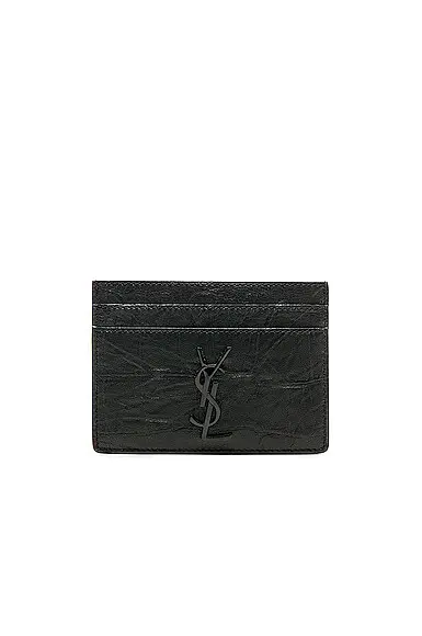 Saint Laurent Croc Embossed Cardholder - Black