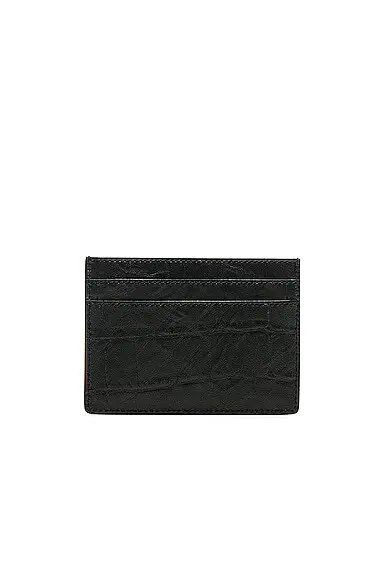 Saint Laurent Croc Embossed Cardholder - Black