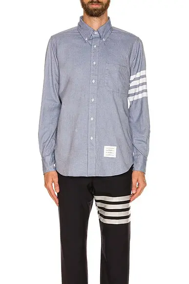 Thom Browne Straight Fit Bar Shirt - Light Blue