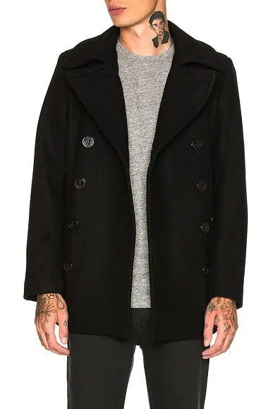 SCHOTT Slim Fit Pea Coat - Navy