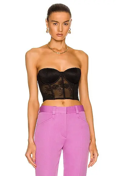 FLEUR DU MAL Bouquet Lace Strapless Bustier Top - Black