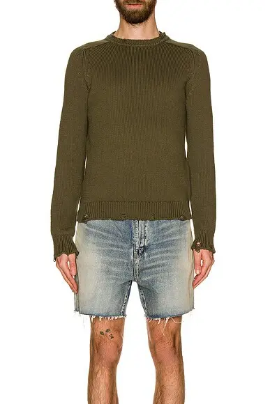 Saint Laurent Distressed Ribbed Crewneck Sweater