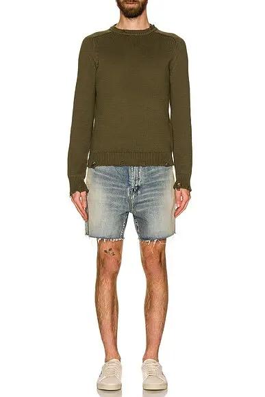 Saint Laurent Distressed Ribbed Crewneck Sweater