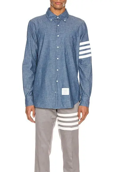 Thom Browne Straight Fit Button Down Long Sleeve Shirt