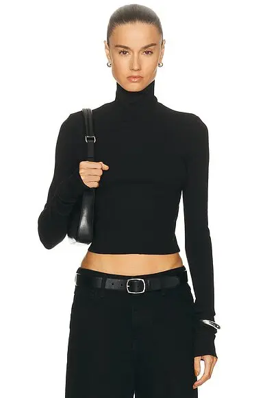 Eterne Cropped Fitted Turtleneck Top - Black