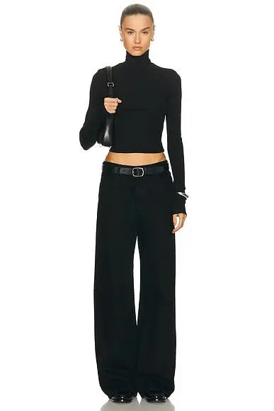 Eterne Cropped Fitted Turtleneck Top - Black